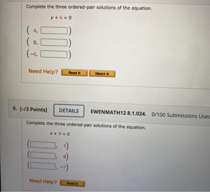 Solved Complete the three ordered-pair solutions of the | Chegg.com