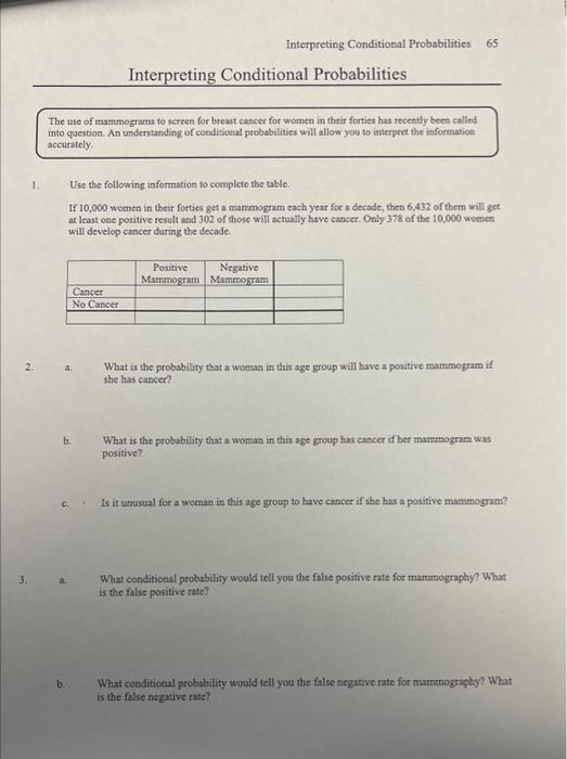 Solved Interpreting Conditional Probabilities The use of | Chegg.com