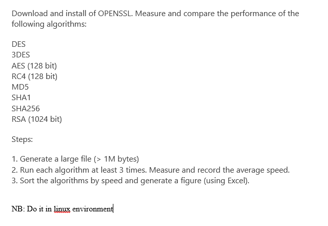 Solved Download and install of OPENSSL. Measure and compare | Chegg.com