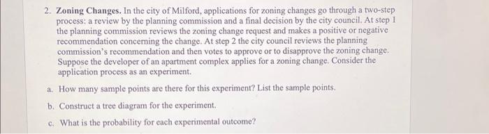 Solved 2. Zoning Changes. In the city of Milford, | Chegg.com