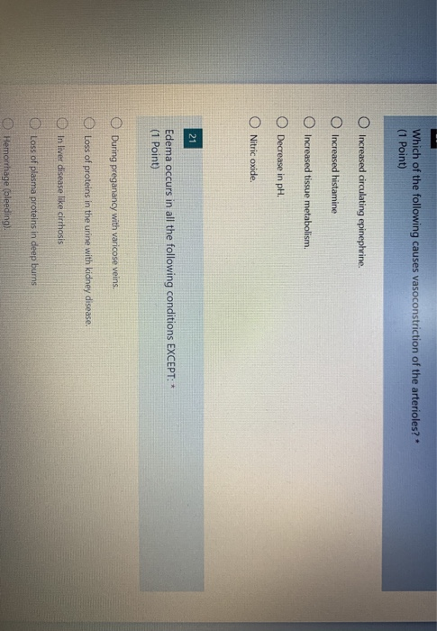 Solved Which of the following causes vasoconstriction of the | Chegg.com