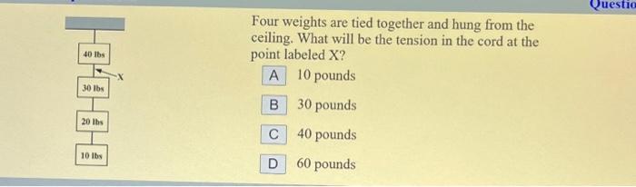 Solved Four weights are tied together and hung from the | Chegg.com