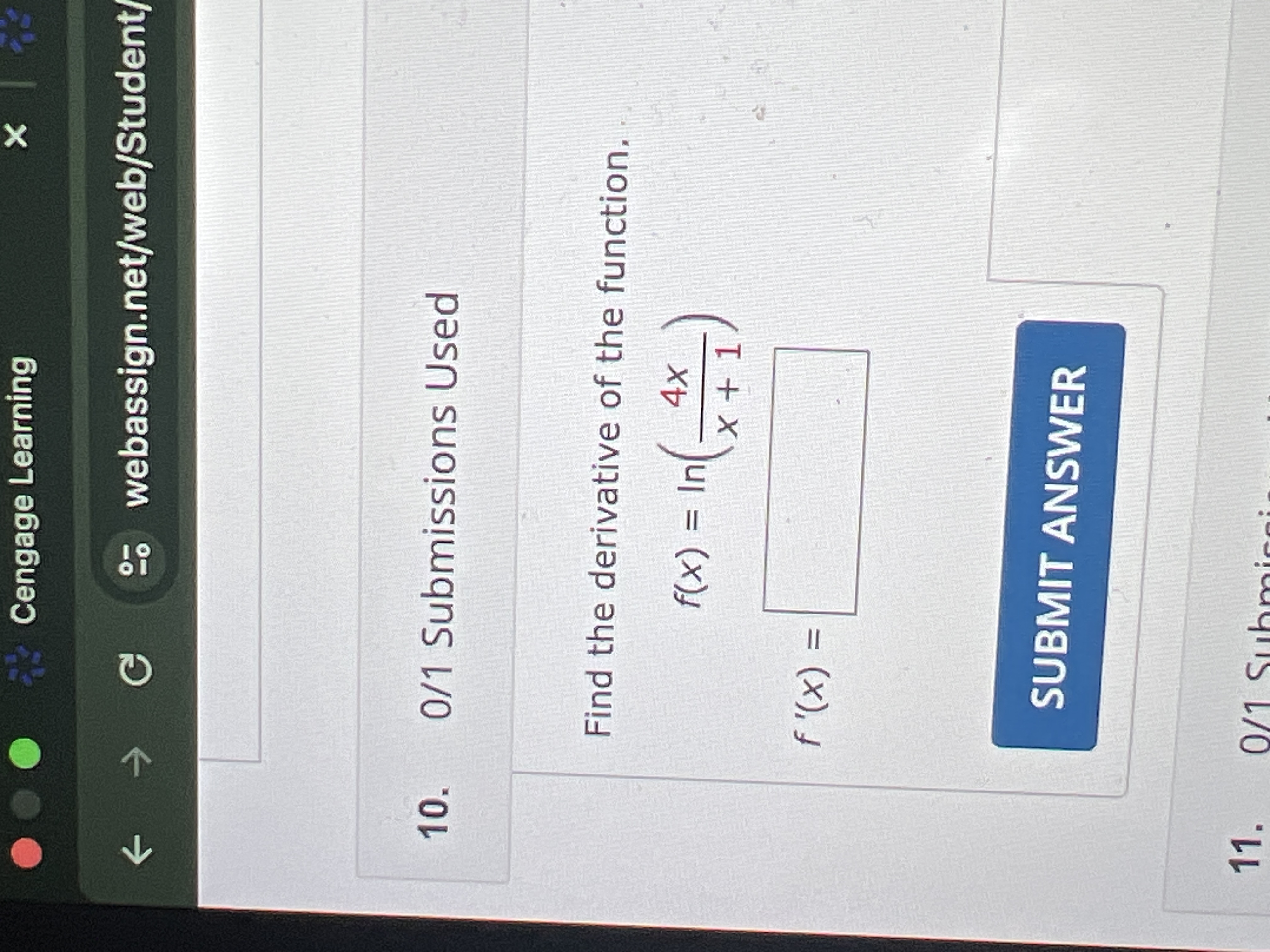 Solved 01 ﻿Submissions UsedFind the derivative of ﻿the | Chegg.com