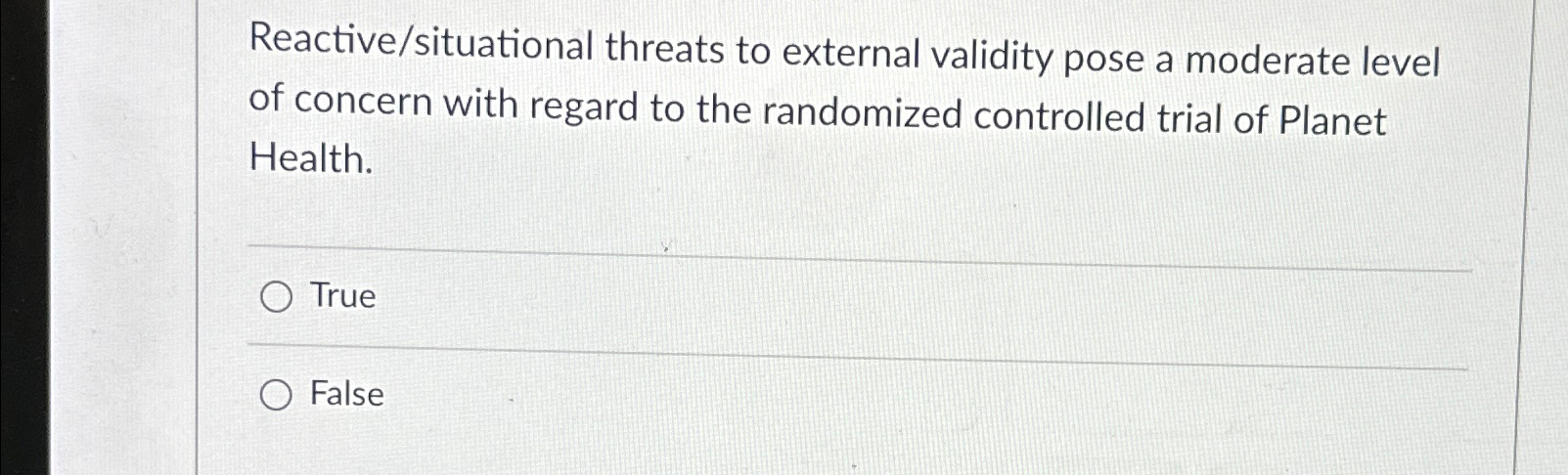 Solved Reactive/situational threats to external validity | Chegg.com