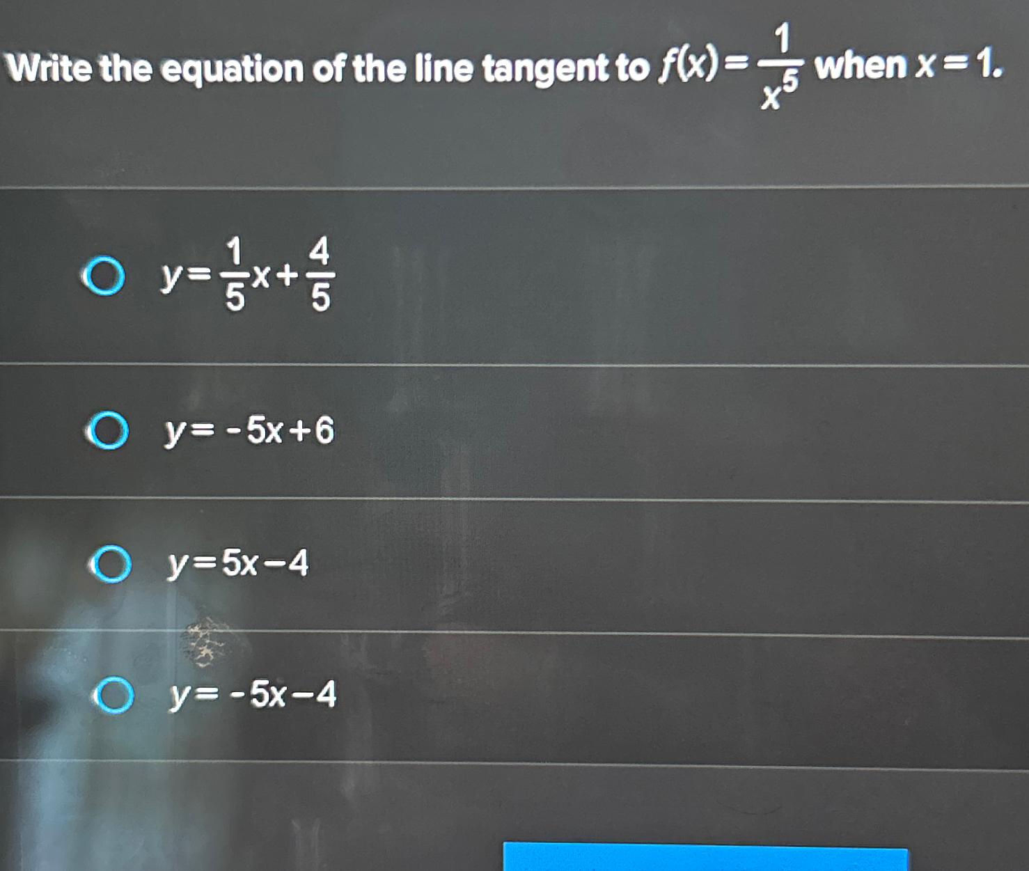 Solved Write the equation of the line tangent to f(x)=1x5 | Chegg.com