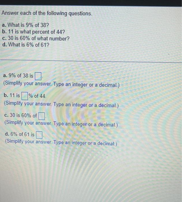 Solved Answer each of the following questions. a. What is 9% | Chegg.com