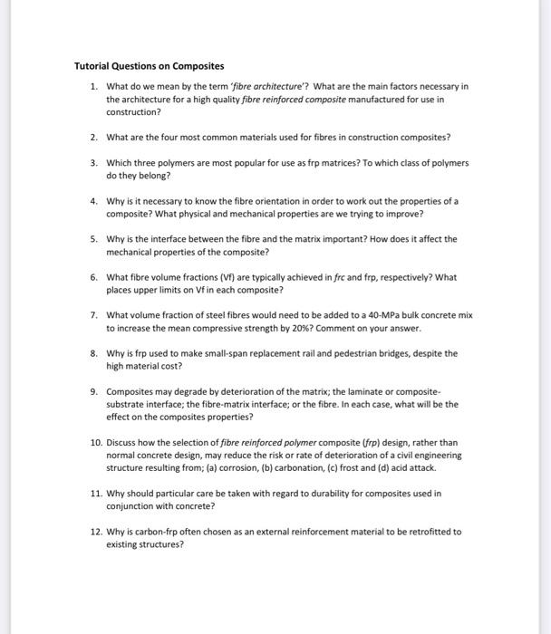 Solved Tutorial Questions on Composites 1. What do we mean | Chegg.com