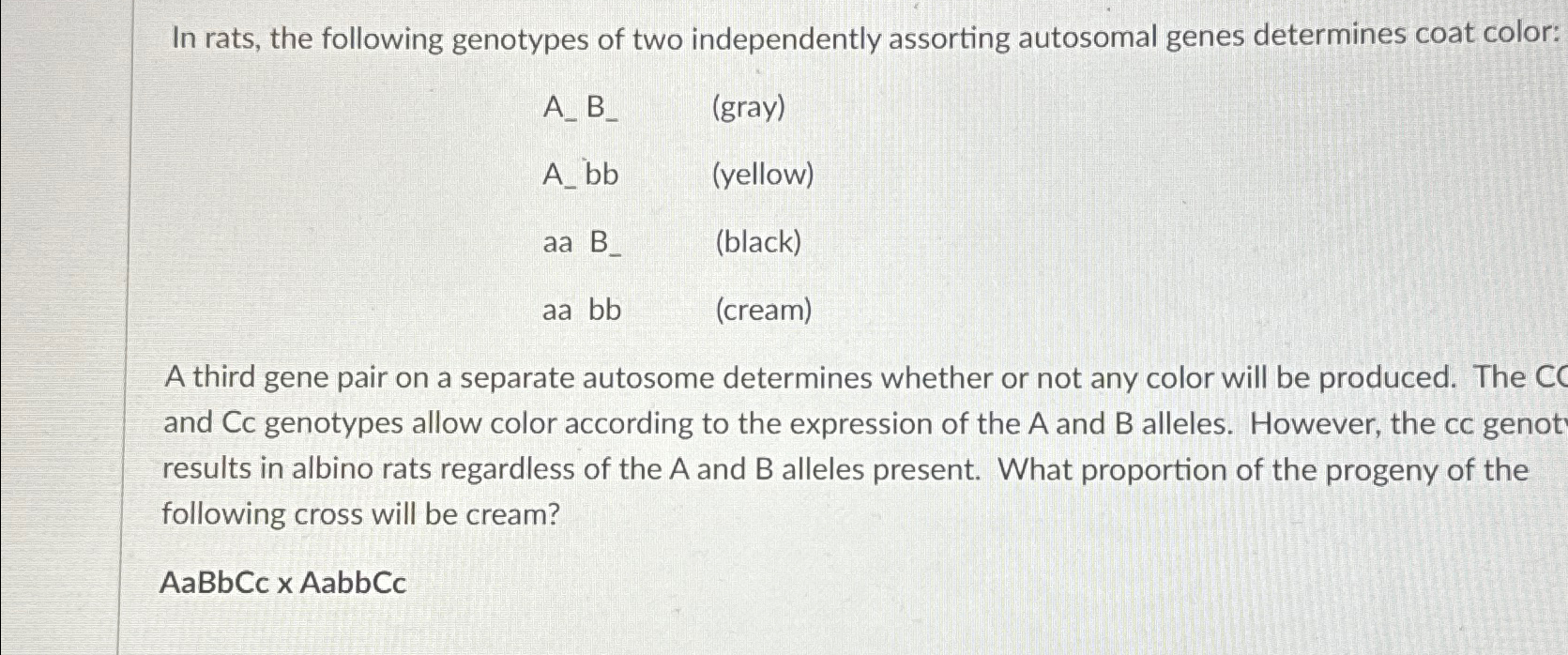 Solved In rats, the following genotypes of two independently | Chegg.com