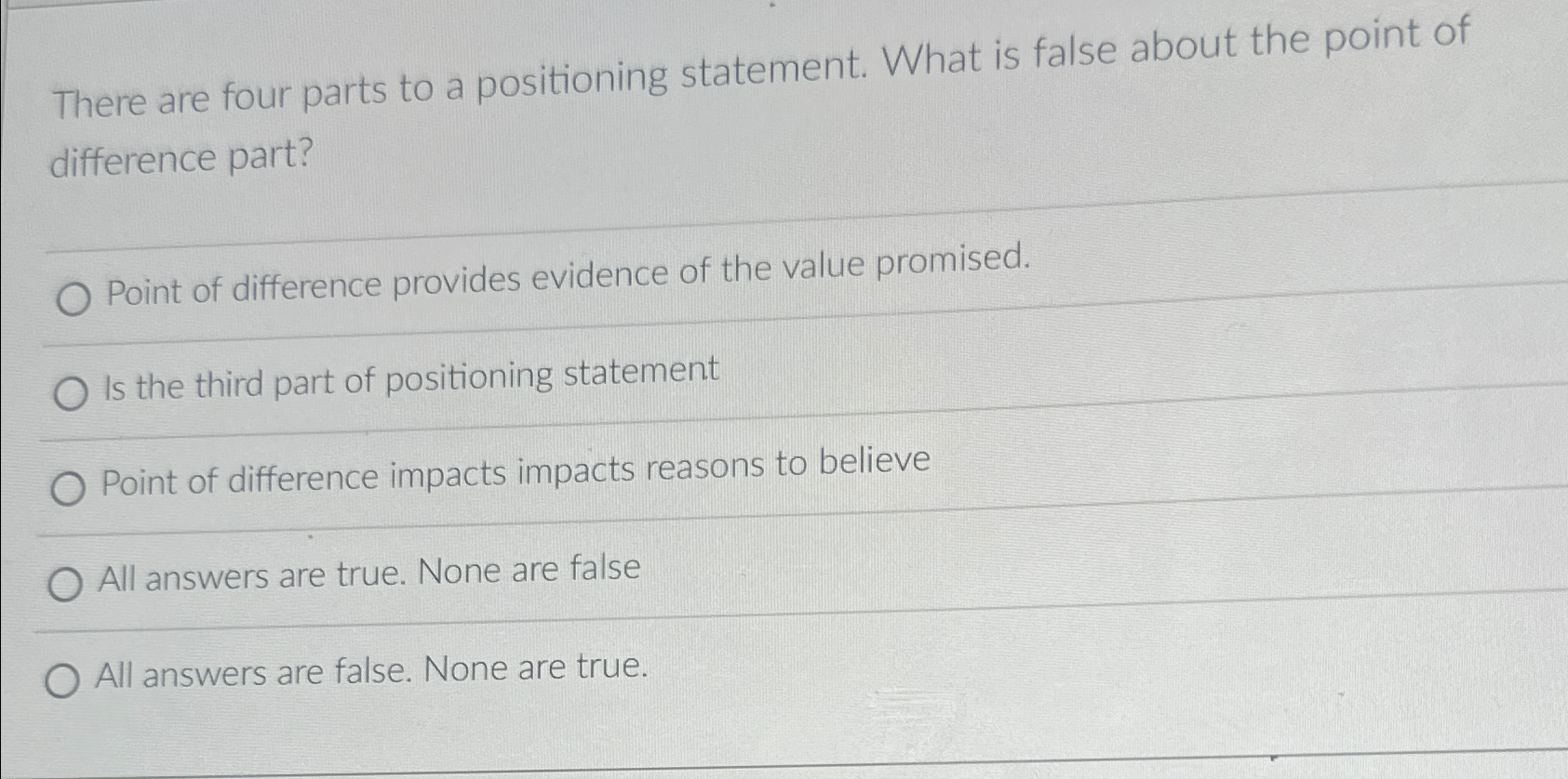 Solved There are four parts to a positioning statement. What | Chegg.com