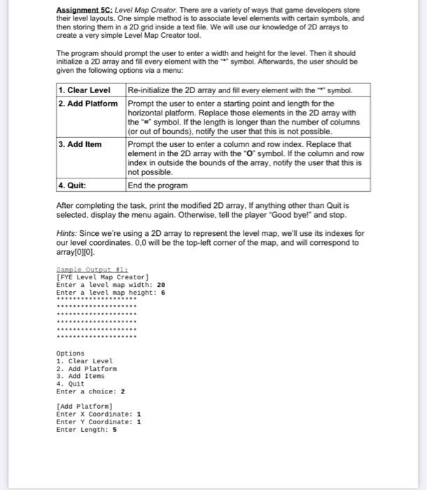 Solved Assignment 5C: Level Map Creator. There are a variety | Chegg.com