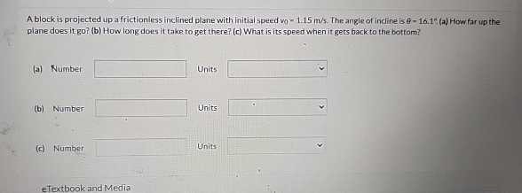 Solved A block is projected up a frictionless inclined plane | Chegg.com