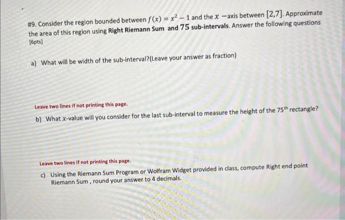 Solved \#9. Consider the region bounded between f(x)=x2−1 | Chegg.com
