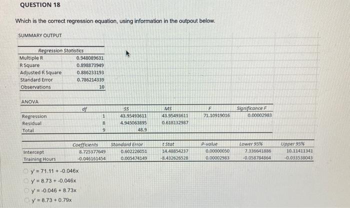 Solved Which is the correct regression equation, using | Chegg.com