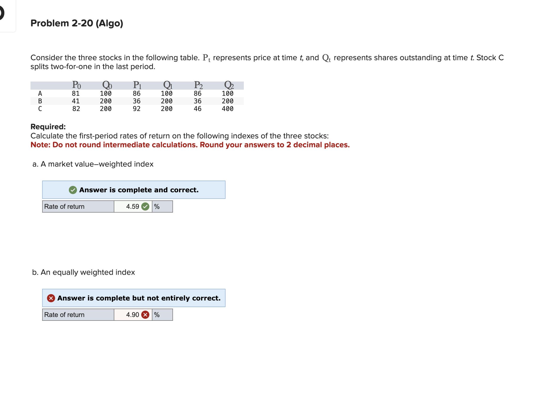 Solved Problem 2-20 (Algo)Consider the three stocks in the | Chegg.com