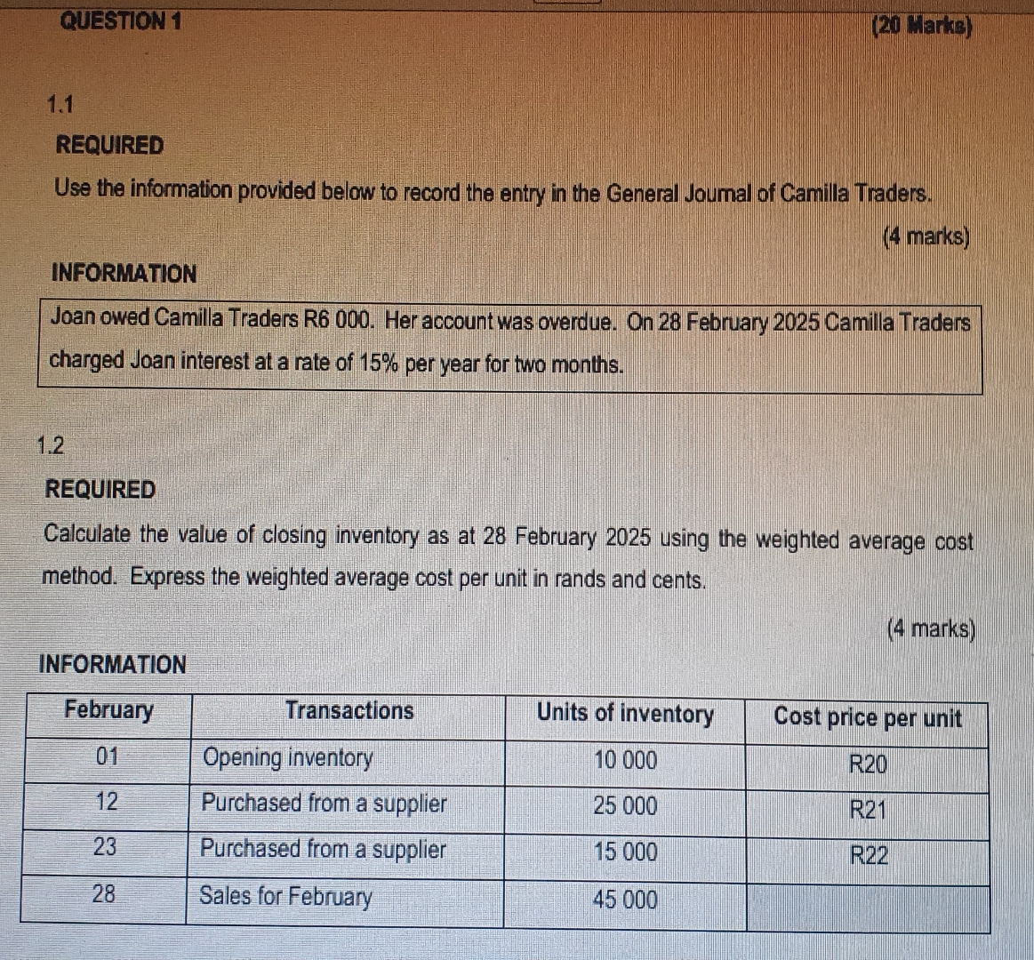 Solved QUESTION 1(20 ﻿Marks)1.1REQUIREDUse the information | Chegg.com