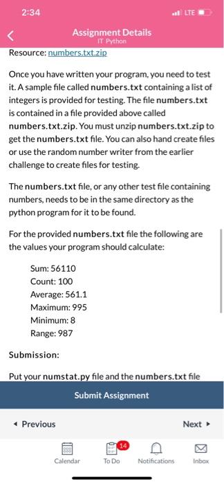 Solved Assignment Details it Python Challenge: Number Stats | Chegg.com