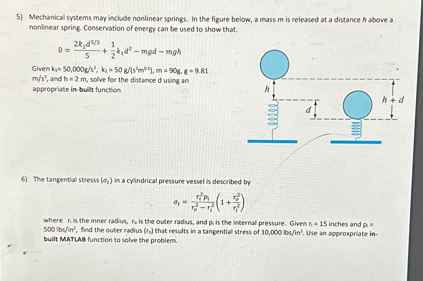 Solved Mechanical systems may include nonlinear springs. In | Chegg.com