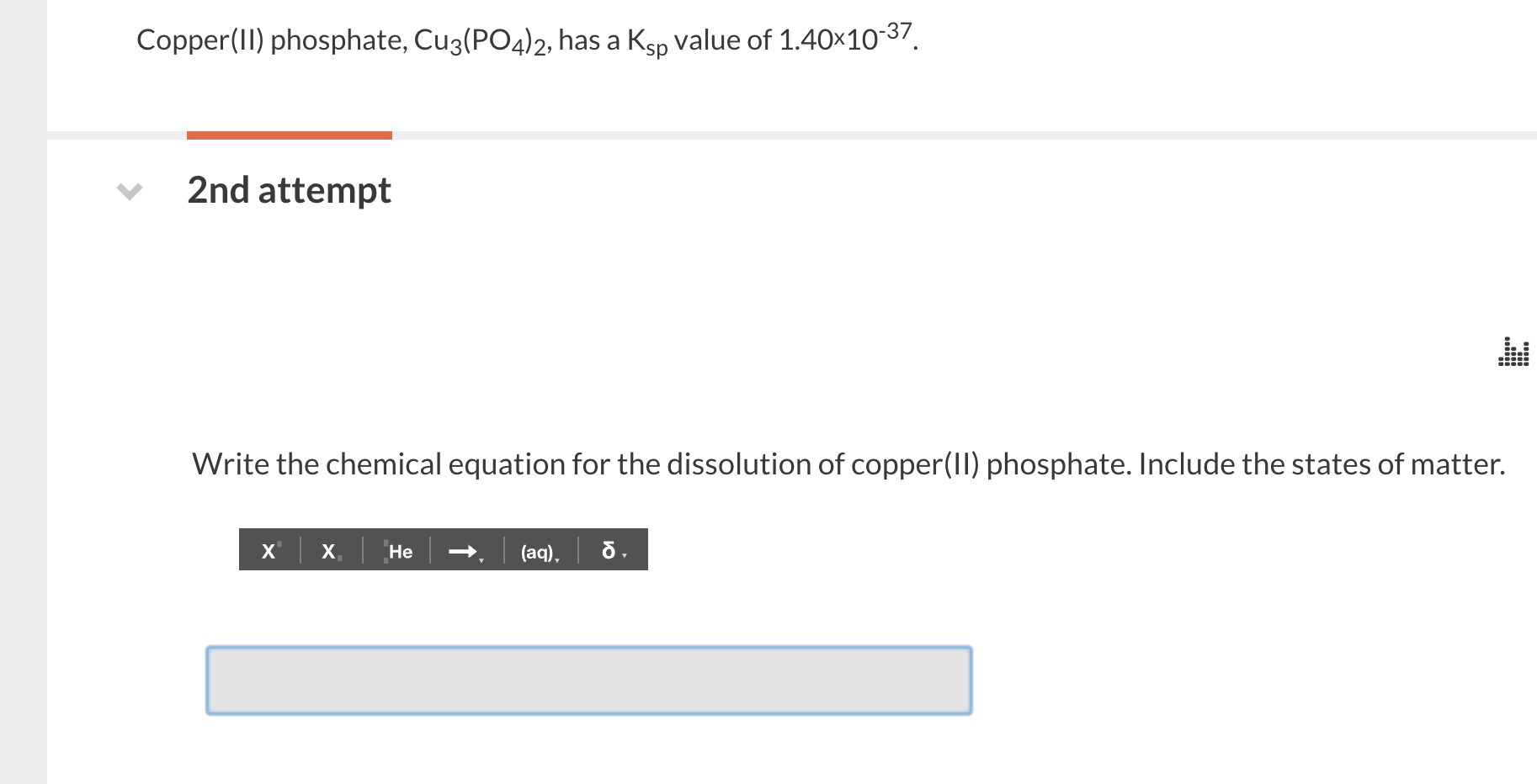 Solved Copper(II) ﻿phosphate, Cu3(PO4)2, ﻿has a Ksp ﻿value | Chegg.com