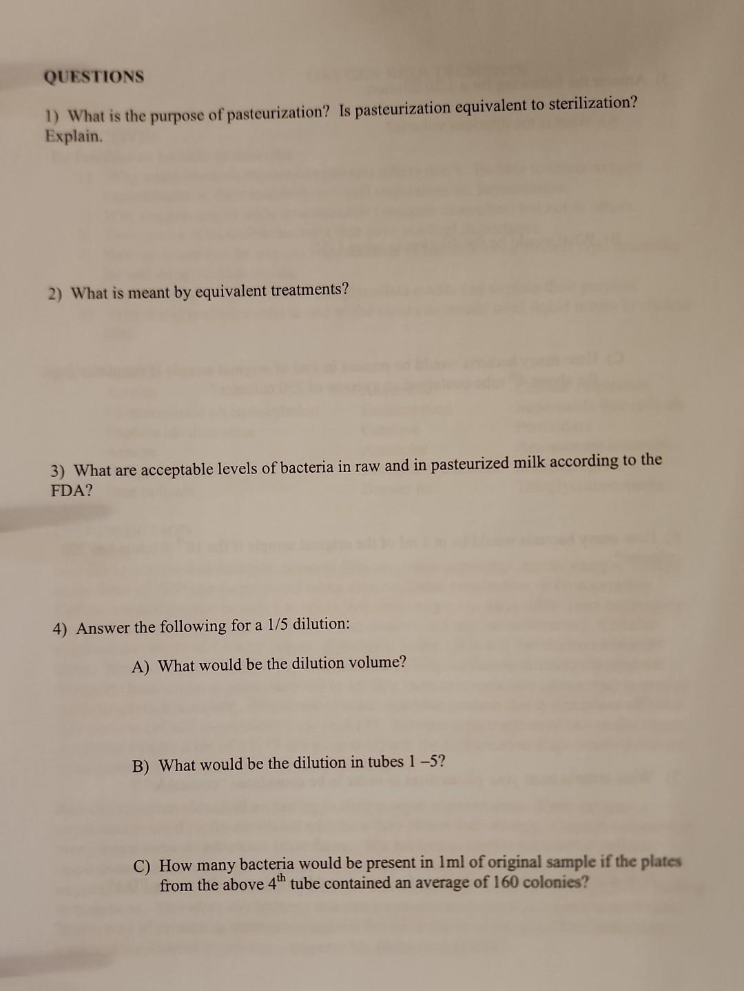Solved 1) What is the purpose of pasteurization? Is | Chegg.com
