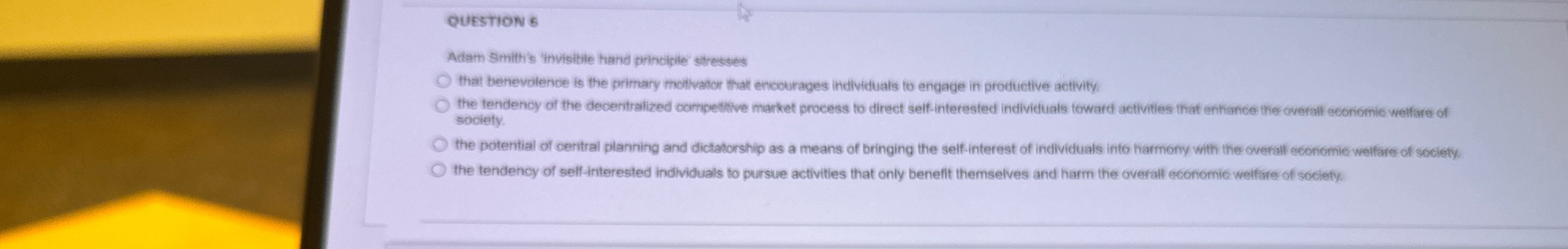 Solved QUestion 6Adam Smith's invisitile hand prinoiple | Chegg.com