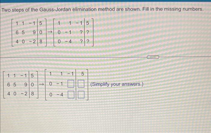 Solved Two steps of the Gauss-Jordan elimination method are | Chegg.com