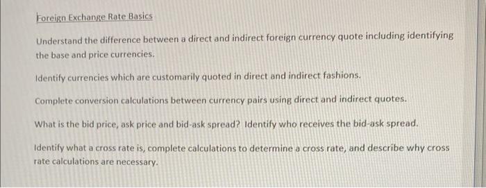 Foreign Exchange Rate Basics Understand the | Chegg.com
