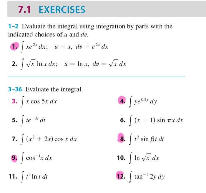 Solved 1-2 Evaluate the integral using integration by parts | Chegg.com