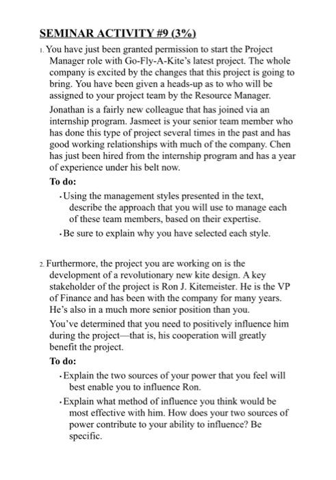 Solved SEMINAR ACTIVITY \#9 (3%) 1. You have just been | Chegg.com