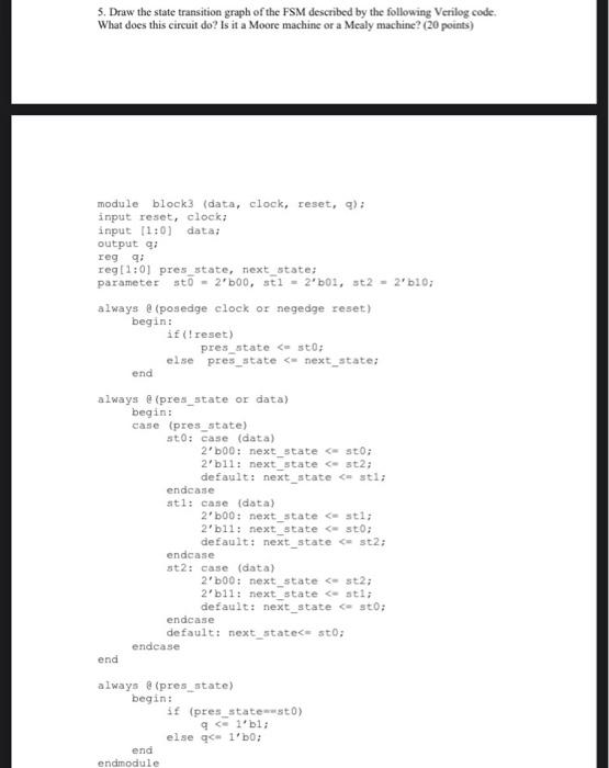 Solved 5. Draw the state transition graph of the FSM | Chegg.com