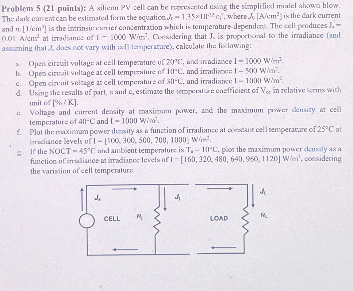 Problem 5 ( 21 ﻿points): A silicon PV cell can be | Chegg.com