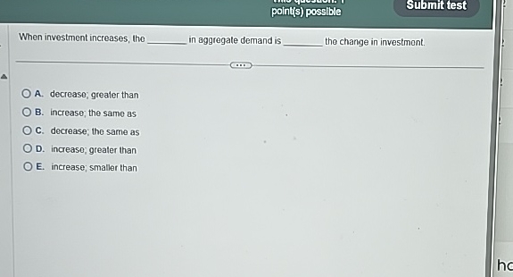 Solved When investment increases, the ﻿in aggregate demand | Chegg.com
