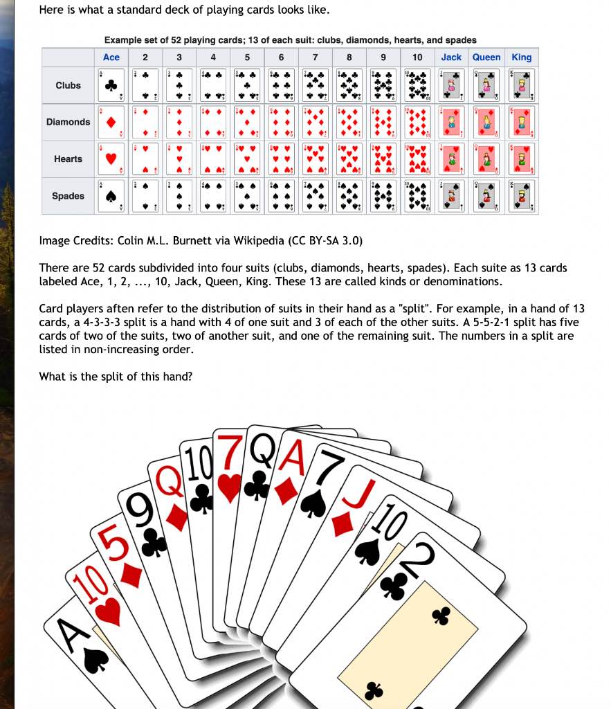 Solved Here is what a standard deck of playing cards looks | Chegg.com