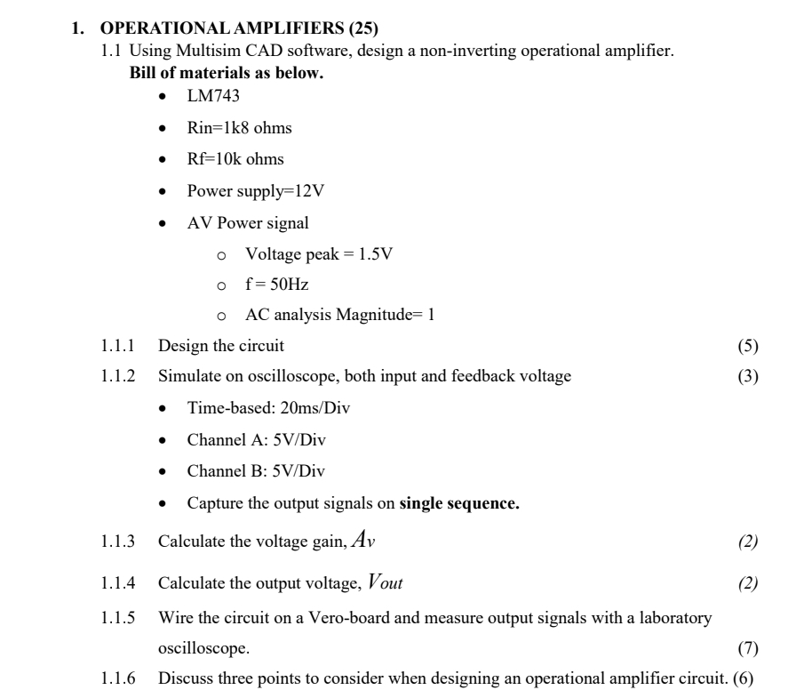 Solved OPERATIONAL AMPLIFIERS (25)1.1 ﻿Using Multisim CAD | Chegg.com