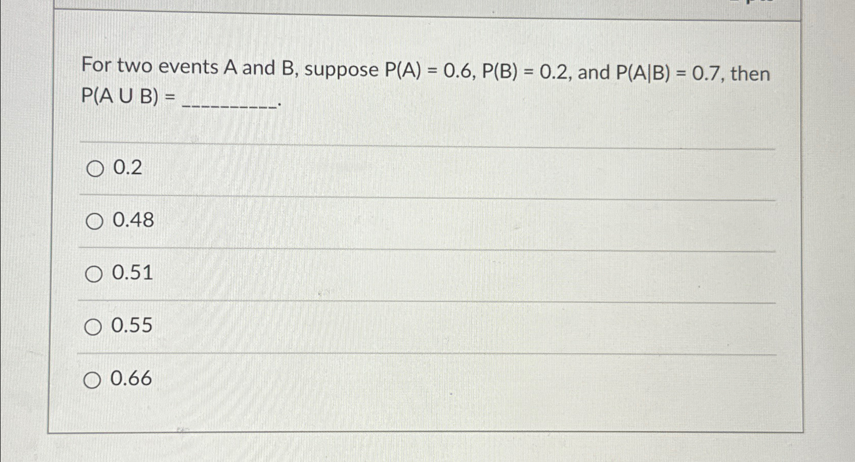 Solved For two events A and B, ﻿suppose P(A)=0.6,P(B)=0.2, | Chegg.com