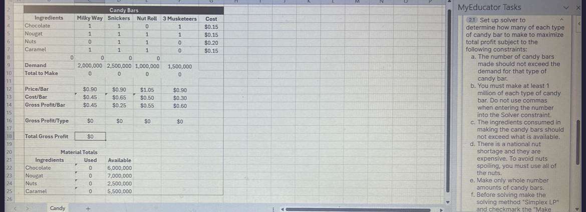 Solved MyEducator Tasks2.1 ﻿Set up solver to determine how | Chegg.com