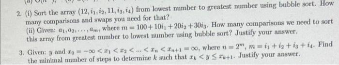 Solved 2. (i) Sort the array (12,i1,i2,11,i3,i4) from lowest | Chegg.com