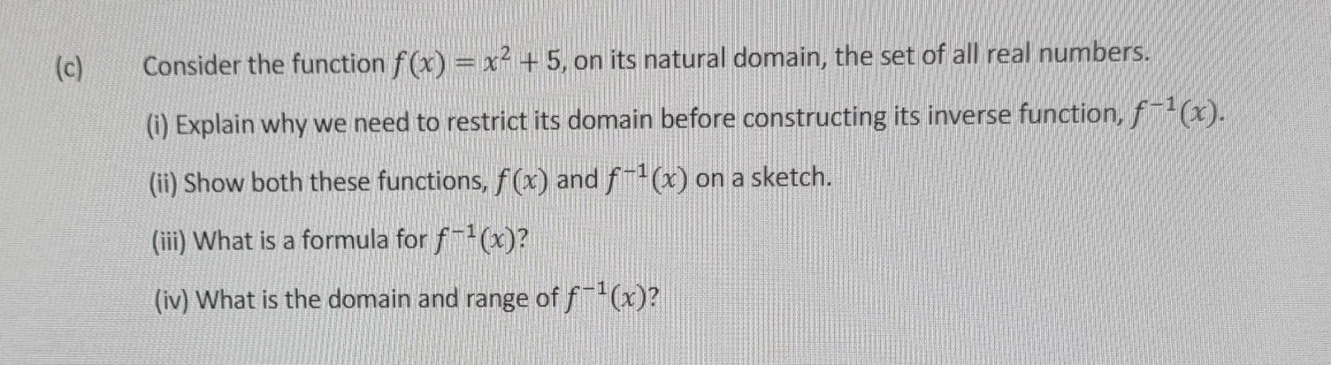 Solved (c) Consider the function f(x)=x2+5, on its natural | Chegg.com