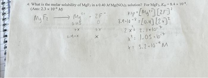 Solved What is the molar solubility of MgF2 in a 0.40 M | Chegg.com