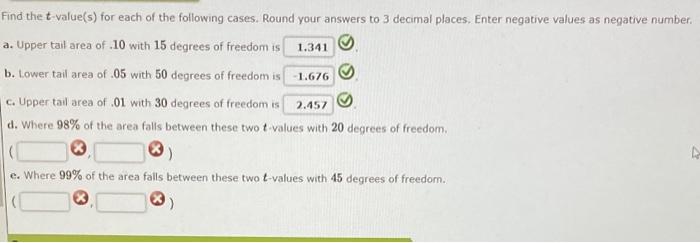 Solved Find the t-value(s) for each of the following cases. | Chegg.com
