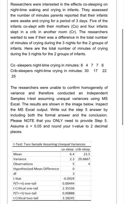 Solved night-time waking and crying in infants. They | Chegg.com