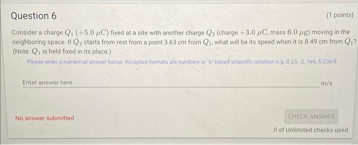 Solved Consider a charge Q1(+5.0μC ) fixed at a site with | Chegg.com