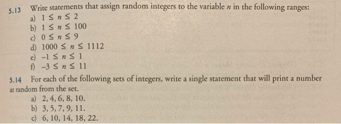 Solved 513 Write Statements That Assign Random Integers To 7810