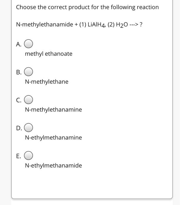 Solved Choose the correct product for the following reaction | Chegg.com