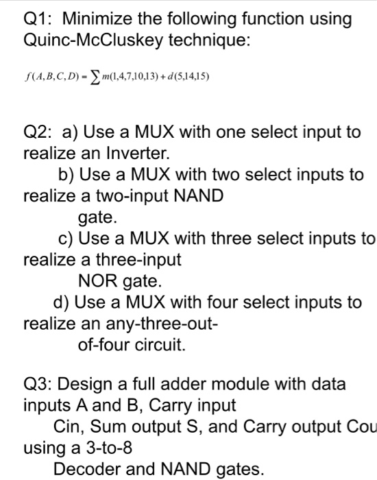 Solved Q1 Minimize The Following Function Using