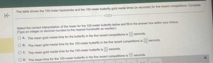 Solved The table shows the 100-meter backstroke and the | Chegg.com