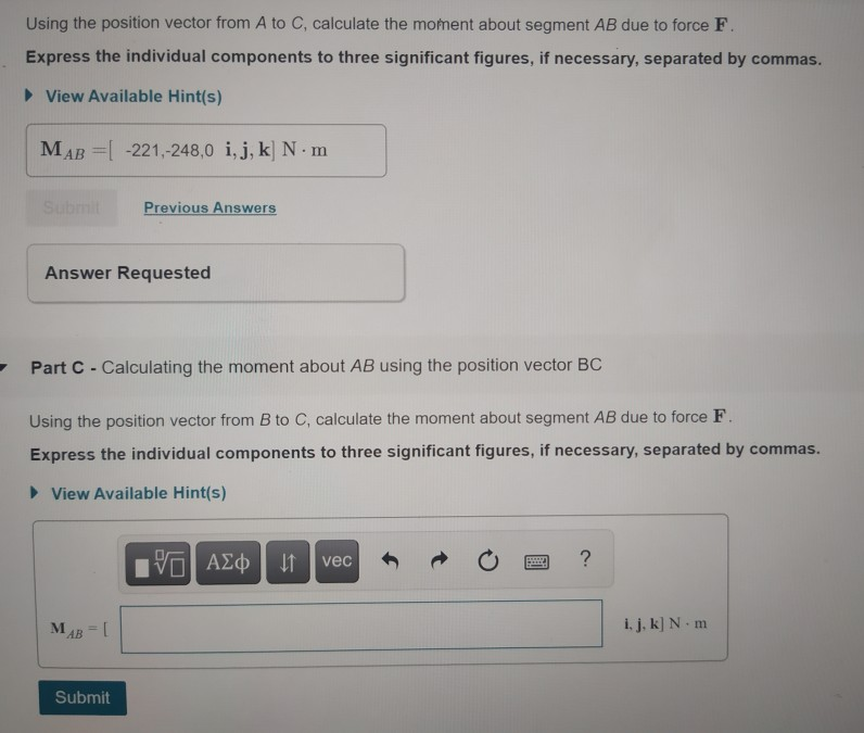 Solved Using the position vector from A to C, calculate the | Chegg.com