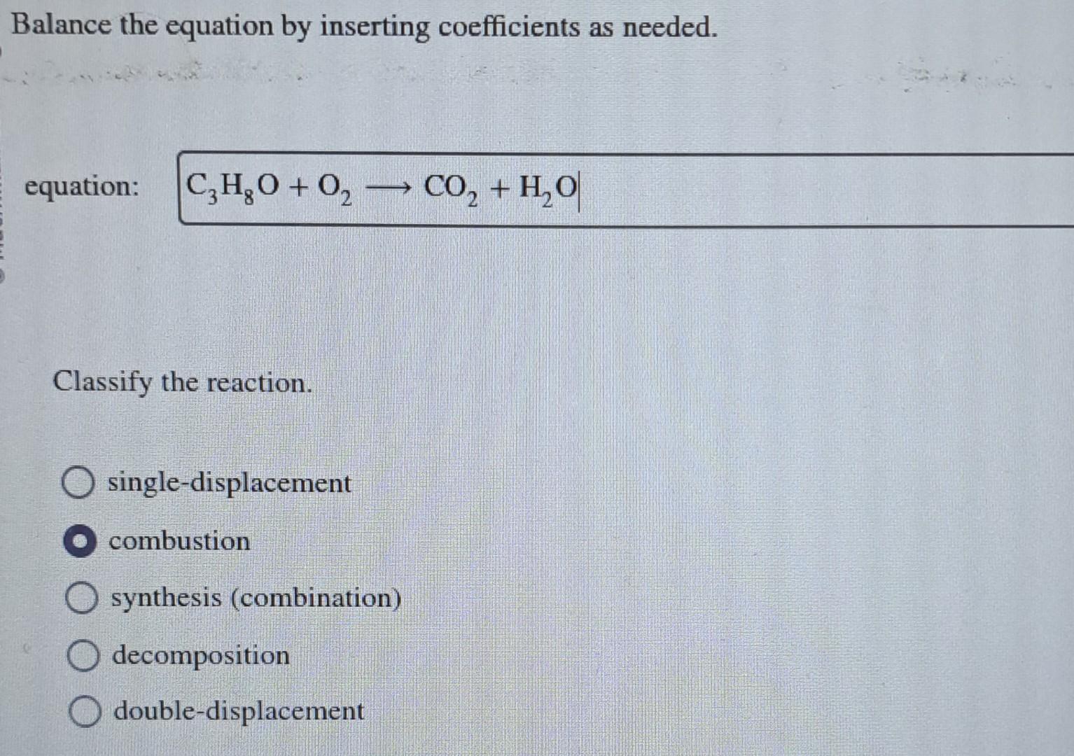 Solved Balance the equation by inserting coefficients as | Chegg.com