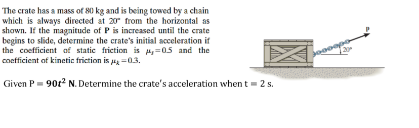 Solved Given P=90t^(2)N. ﻿Determine the crate's acceleration | Chegg.com