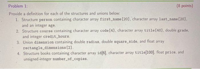 Solved Problem 1: (8 points) Provide a definition for each | Chegg.com