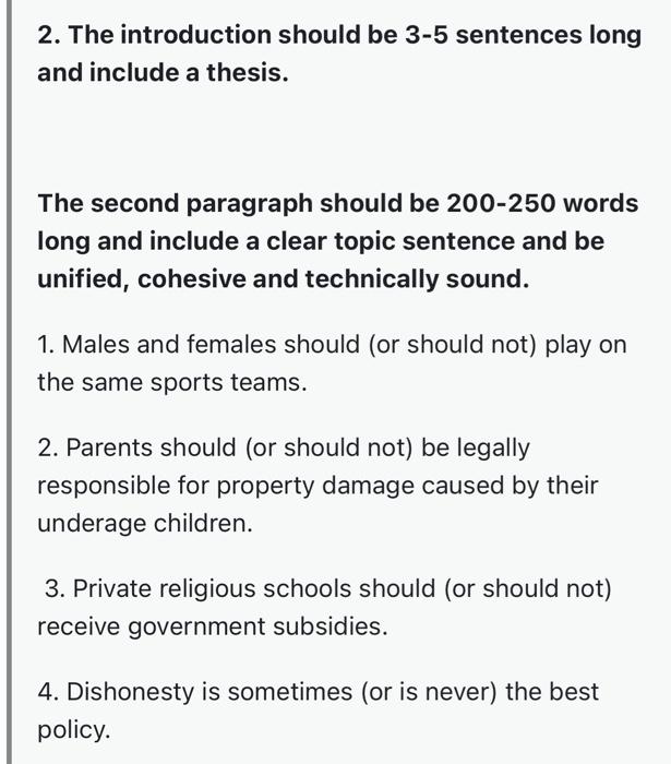 2. The introduction should be 3-5 sentences long and | Chegg.com